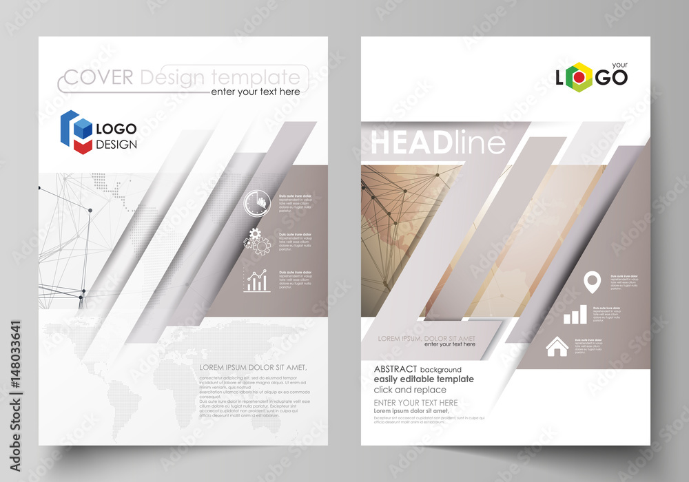The vector illustration of the editable layout of two A4 format modern ...
