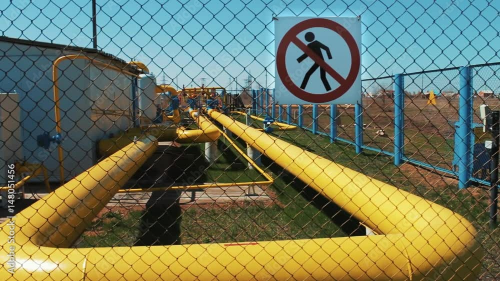 Gas main pipeline at a station for cleaning and storing oil and natural ...