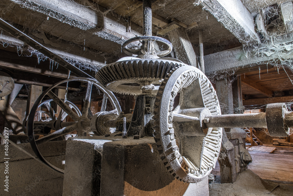 Interior and mechanism of an old mill Stock Photo | Adobe Stock