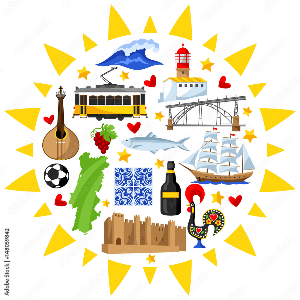 Portugal background design. Portuguese national traditional symbols and ...
