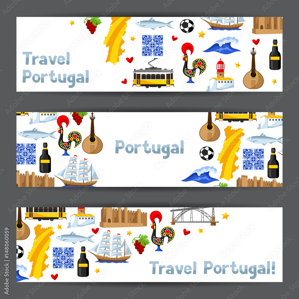 Portugal banners. Portuguese national traditional symbols and objects ...