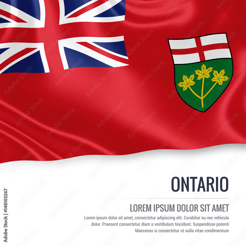 Canadian state Ontario flag waving on an isolated white background ...