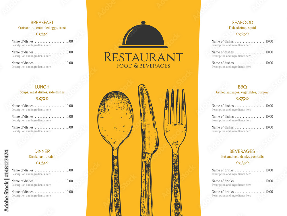 Restaurant menu design. Vector menu brochure template for cafe, coffee ...