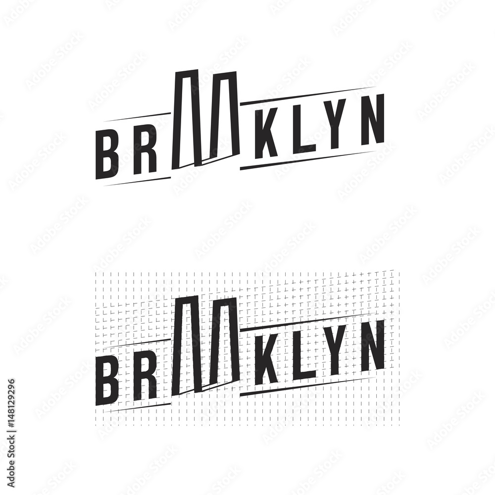 Logo of the Brooklyn bridge. Silhouette of the bridge in the font ...