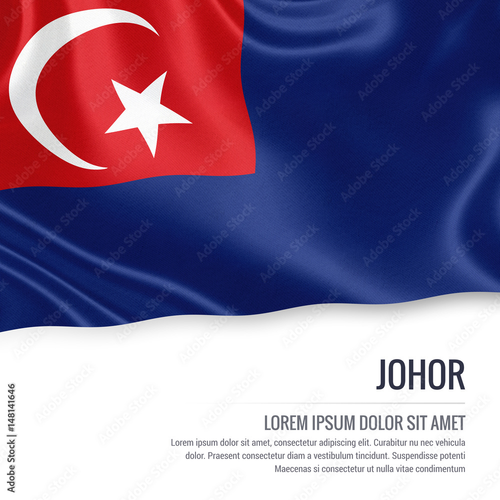 Johor flag. Flag of Malaysian state Johor waving on an isolated white ...