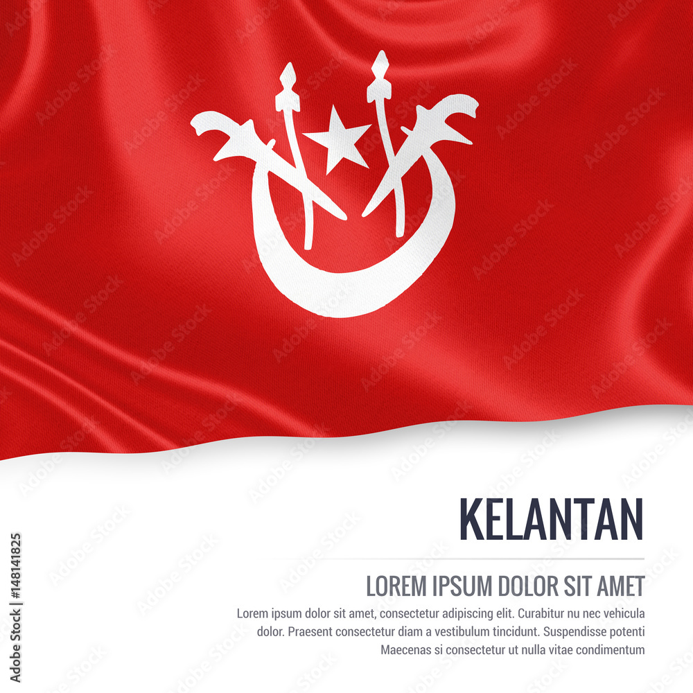 Kelantan flag. Flag of Malaysian state Kelantan waving on an isolated ...
