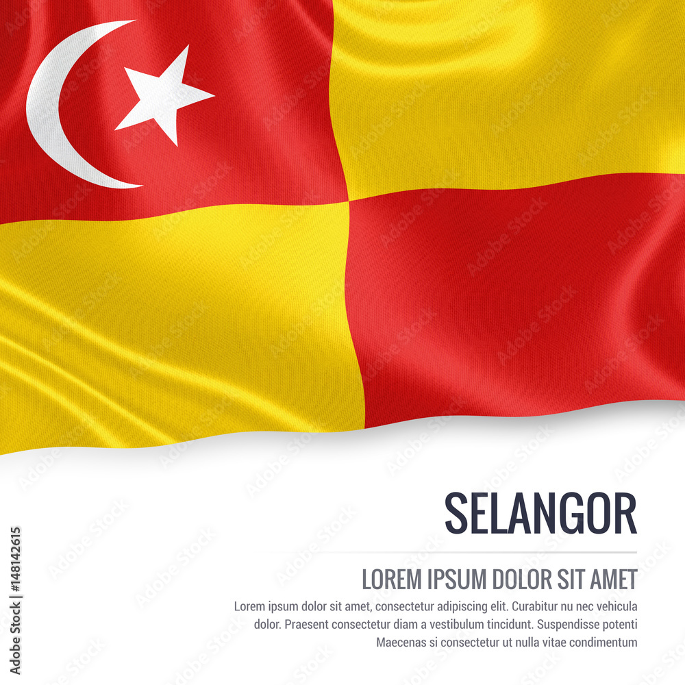 Selangor flag. Flag of Malaysian state Selangor waving on an isolated ...