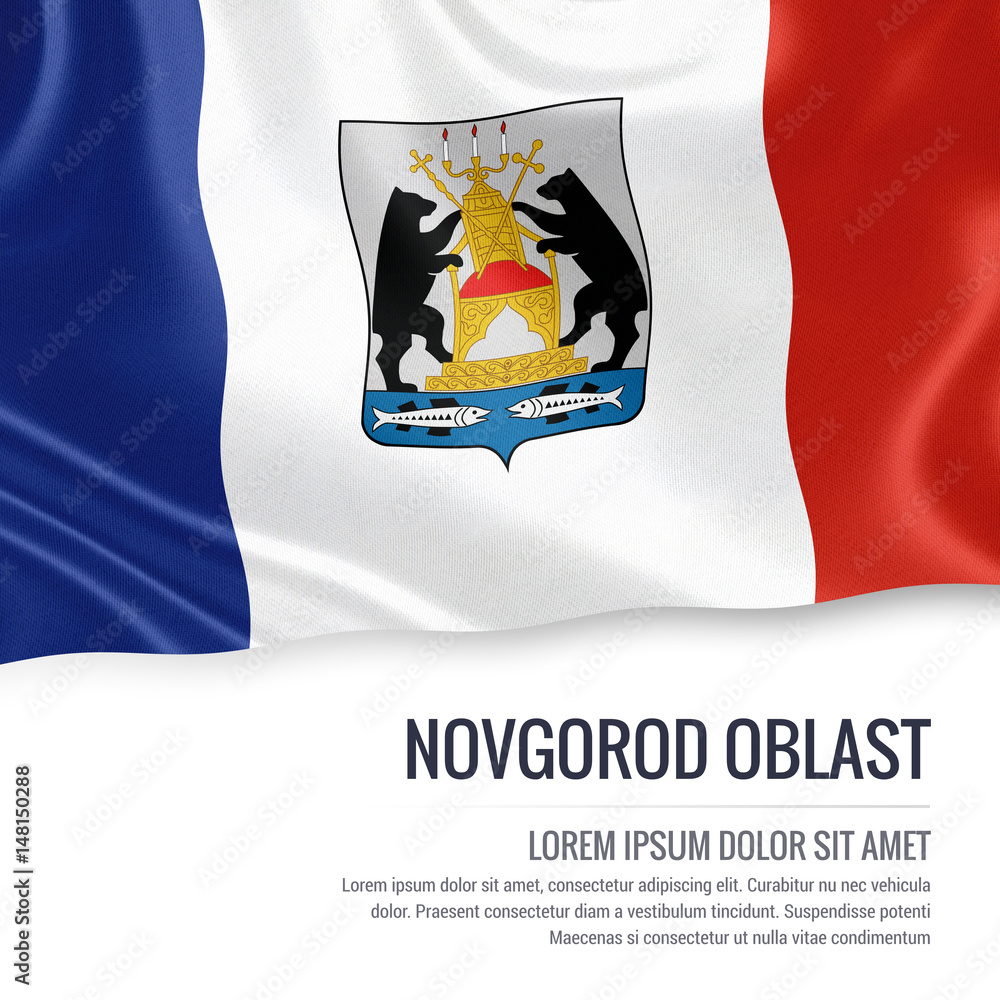 Russian state Novgorod Oblast flag waving on an isolated white ...