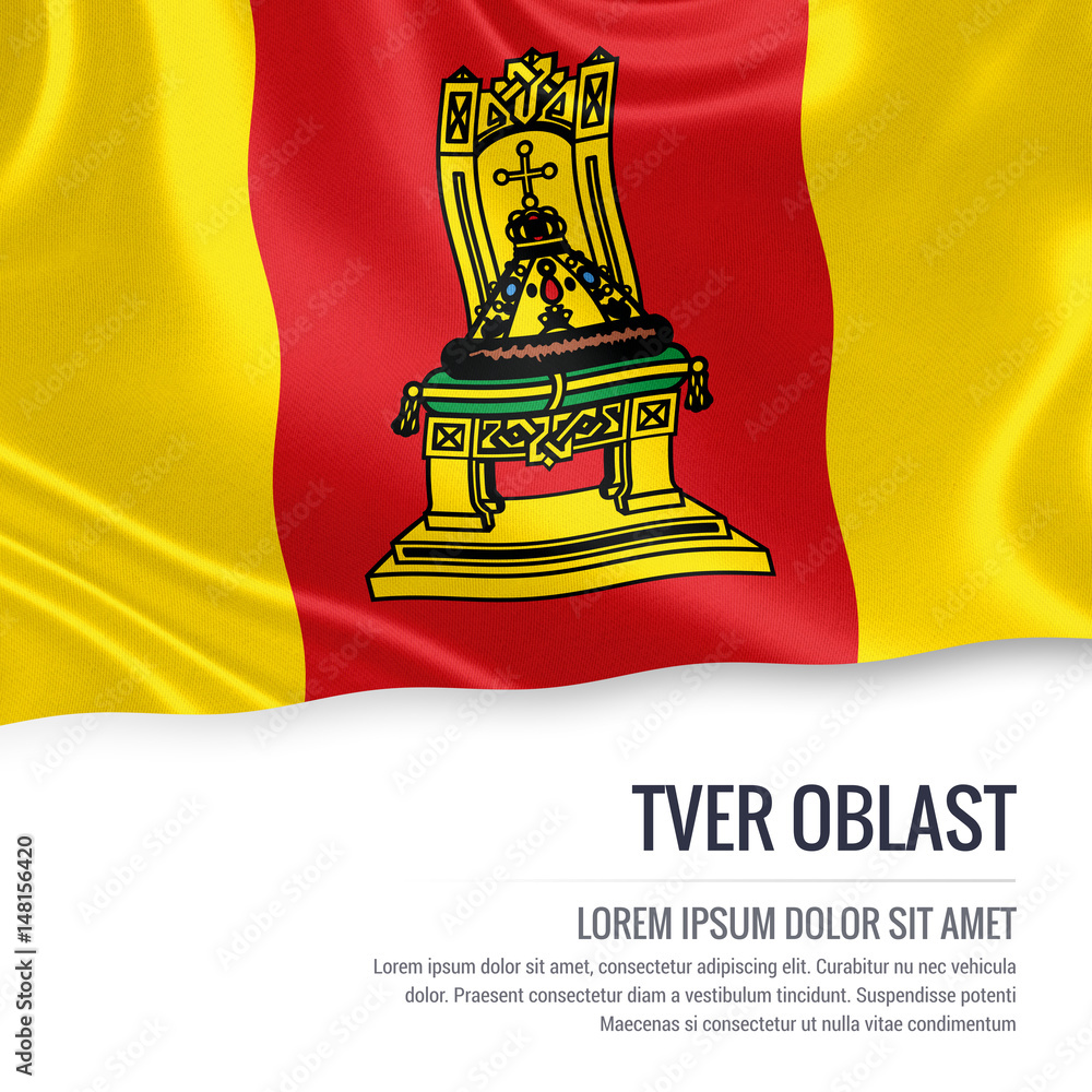 Russian state Tver Oblast flag waving on an isolated white background ...