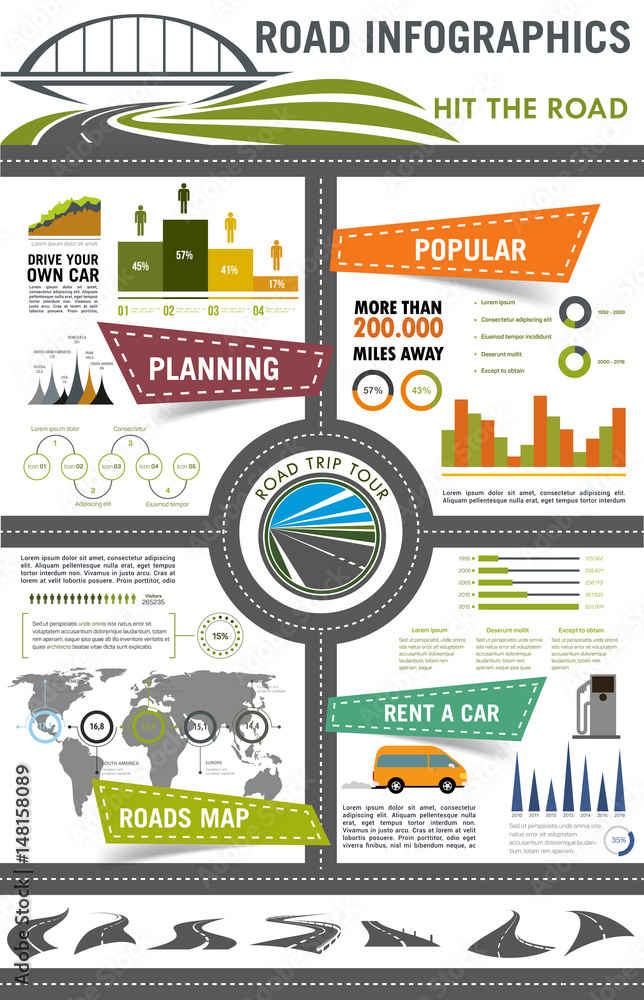 Road travel and car trip infographic design Stock Vector | Adobe Stock