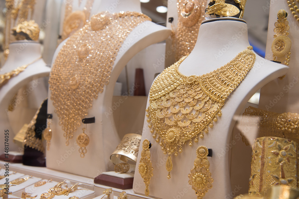 gold jewelry in the shop window Stock Photo | Adobe Stock