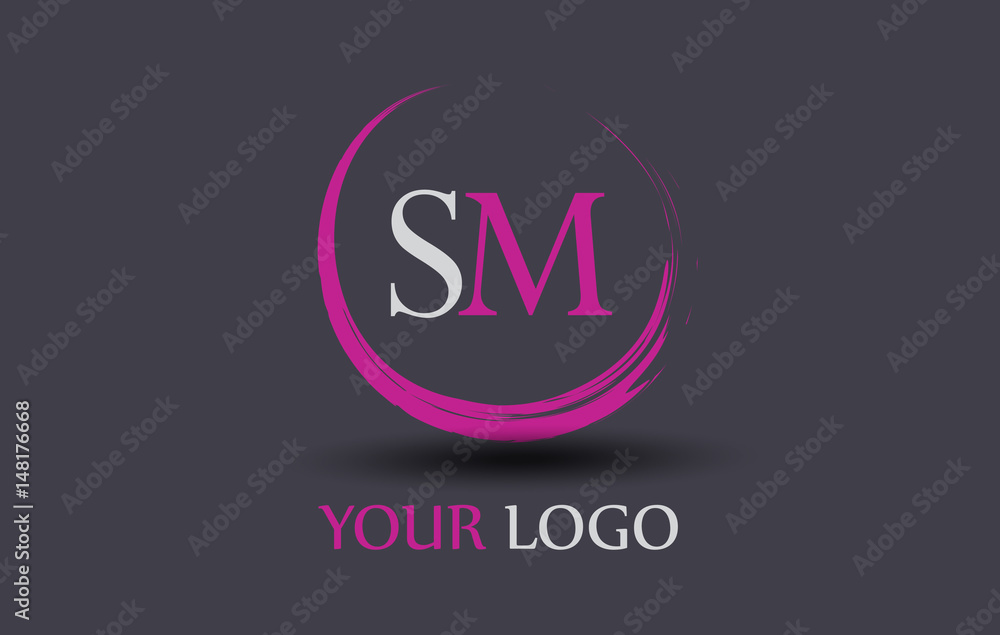 SM Letter Logo Circular Purple Splash Brush Concept. Stock Vector ...