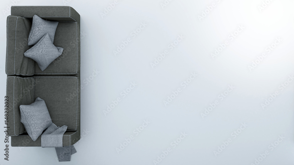 Sofa top plan white background - 3d rendering Stock Illustration ...