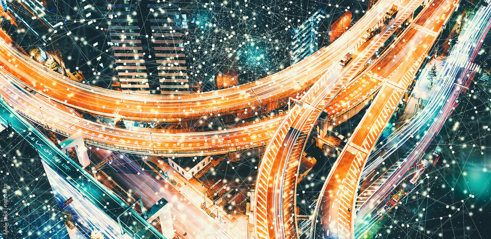 Poster Aerial view of a massive highway intersection in Tokyo, Japan ...