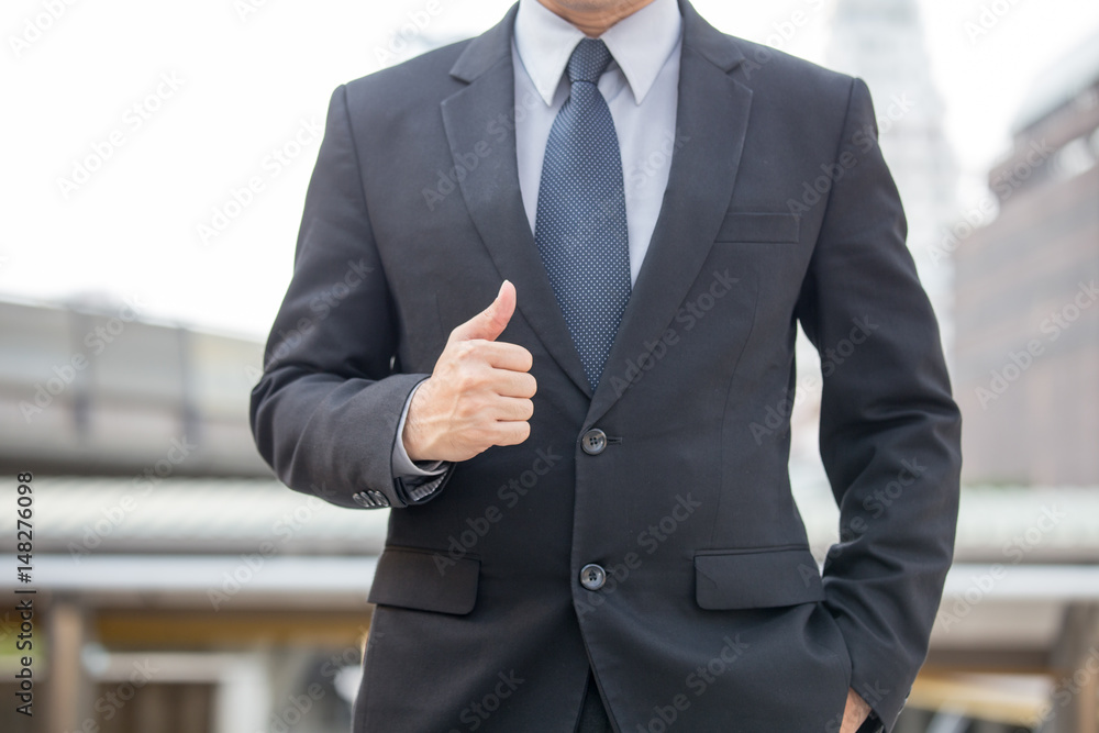 Good sign of Co-operation expression tream businessmen shown thump up ...