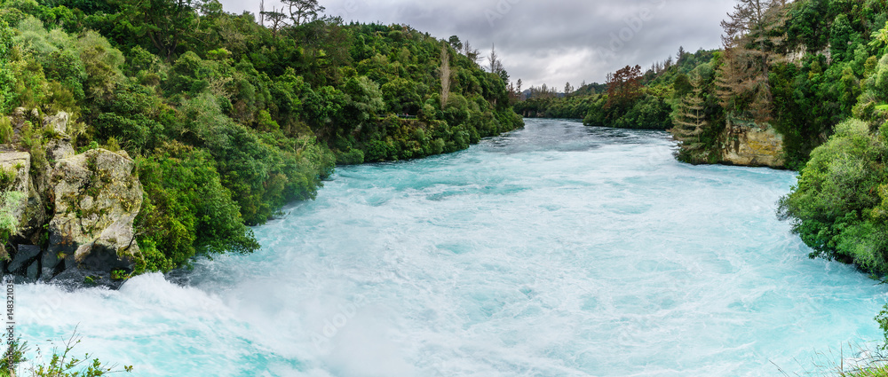 Panoramic scenery of The Huka falls are the largest , fast and powerful ...