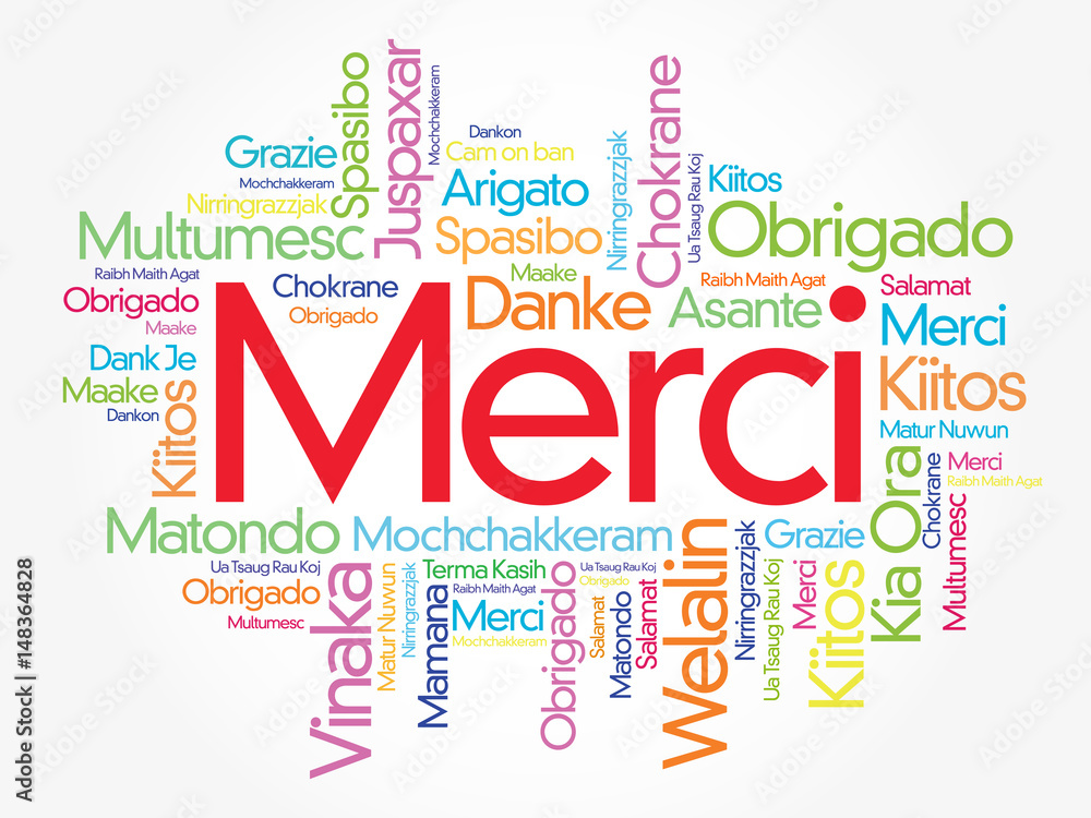 Merci (Thank You in French) Word Cloud background, all languages ...