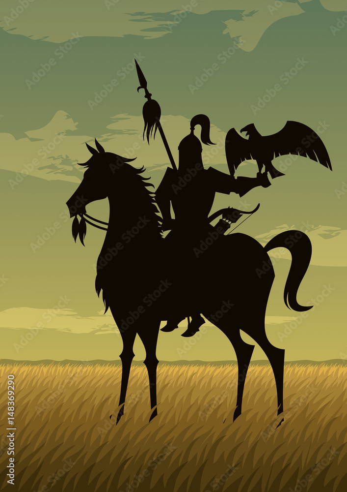 Mongol Warrior / Cartoon illustration of the legendary Mongol Genghis ...