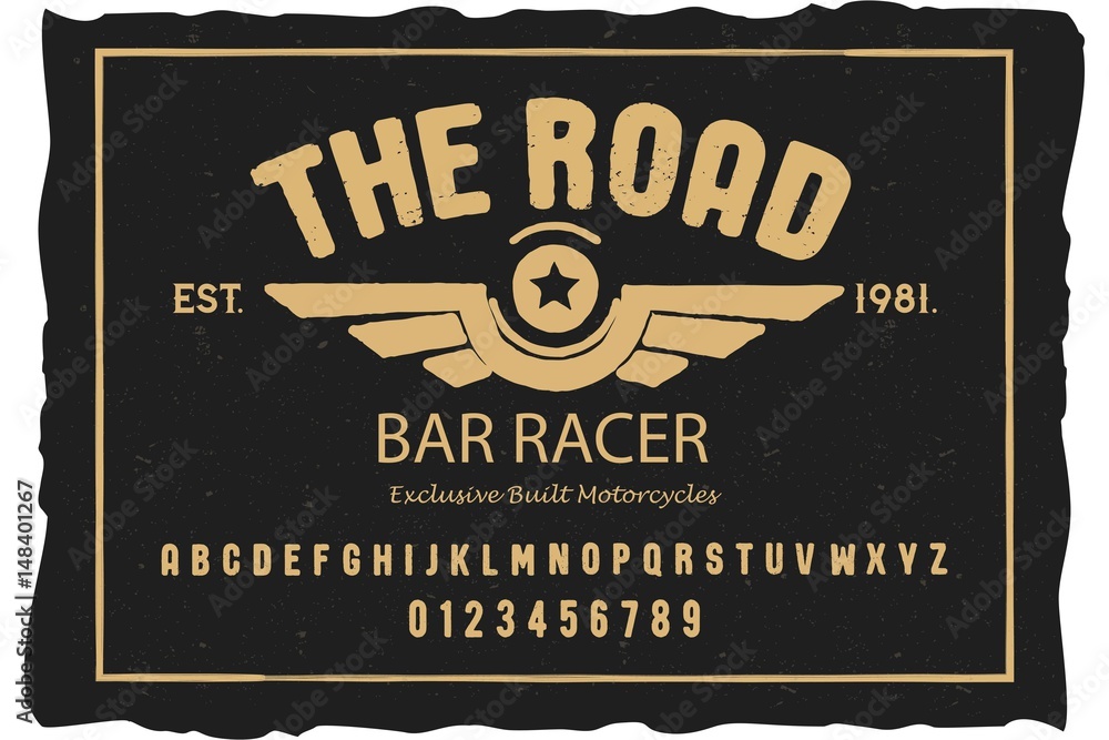 Font. Alphabet. Script. Typeface. Label. Authentic The Road typeface ...