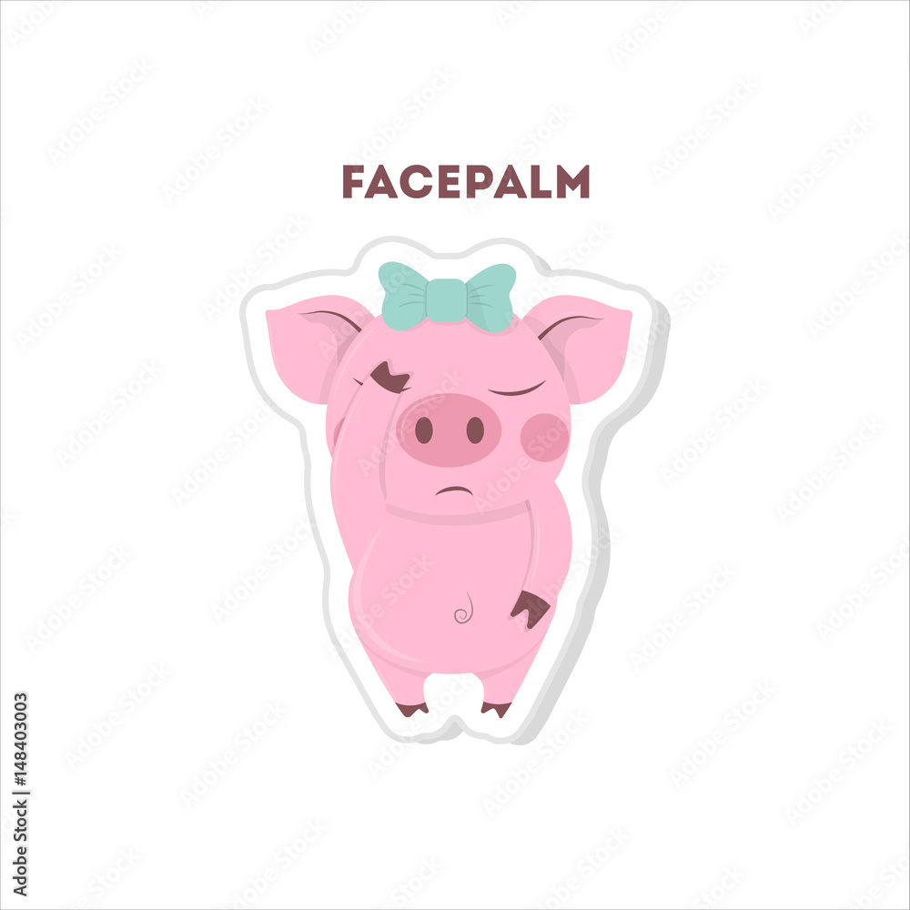 Cute facepalm pig. Isolated emoji on white background. Stock Vector ...