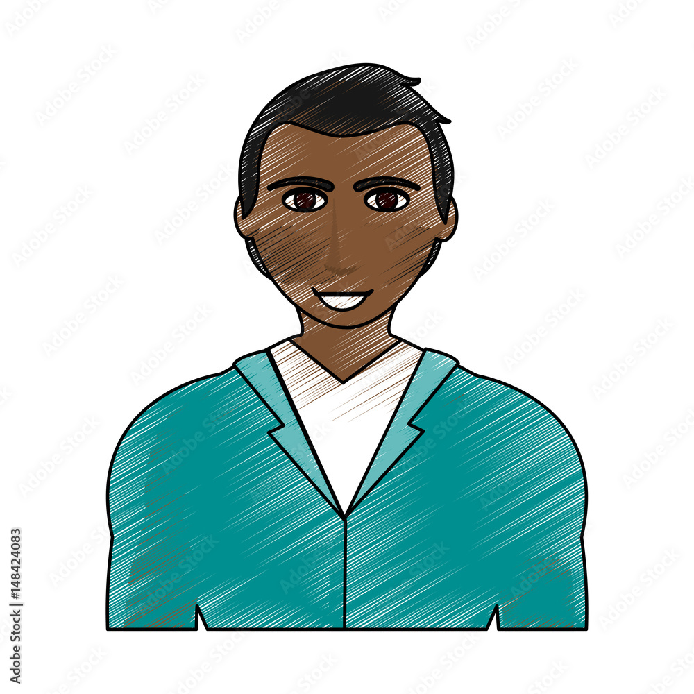 color pencil cartoon half body brunette man with atlethic body and ...