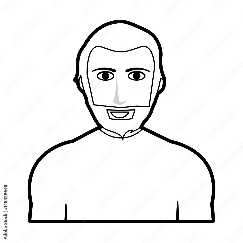 black silhouette cartoon half body man with muscular body and beard ...