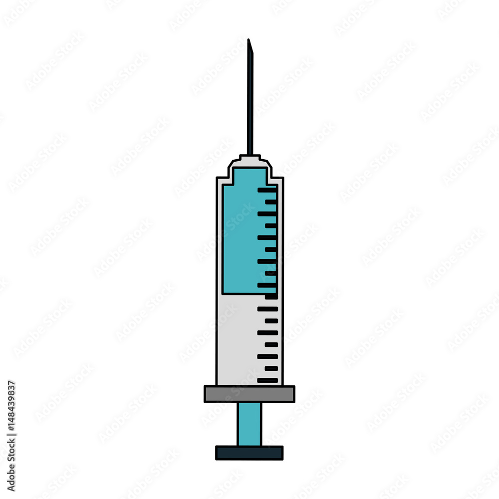 color image cartoon needle syringe with liquid and inchs vector ...