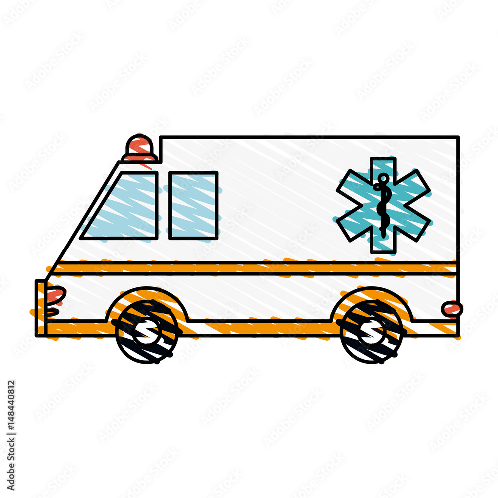 color crayon stripe cartoon ambulance truck with medical symbol vector ...