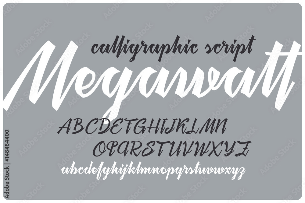 Calligraphic handwritten font named "Megawatt" with connected letters ...