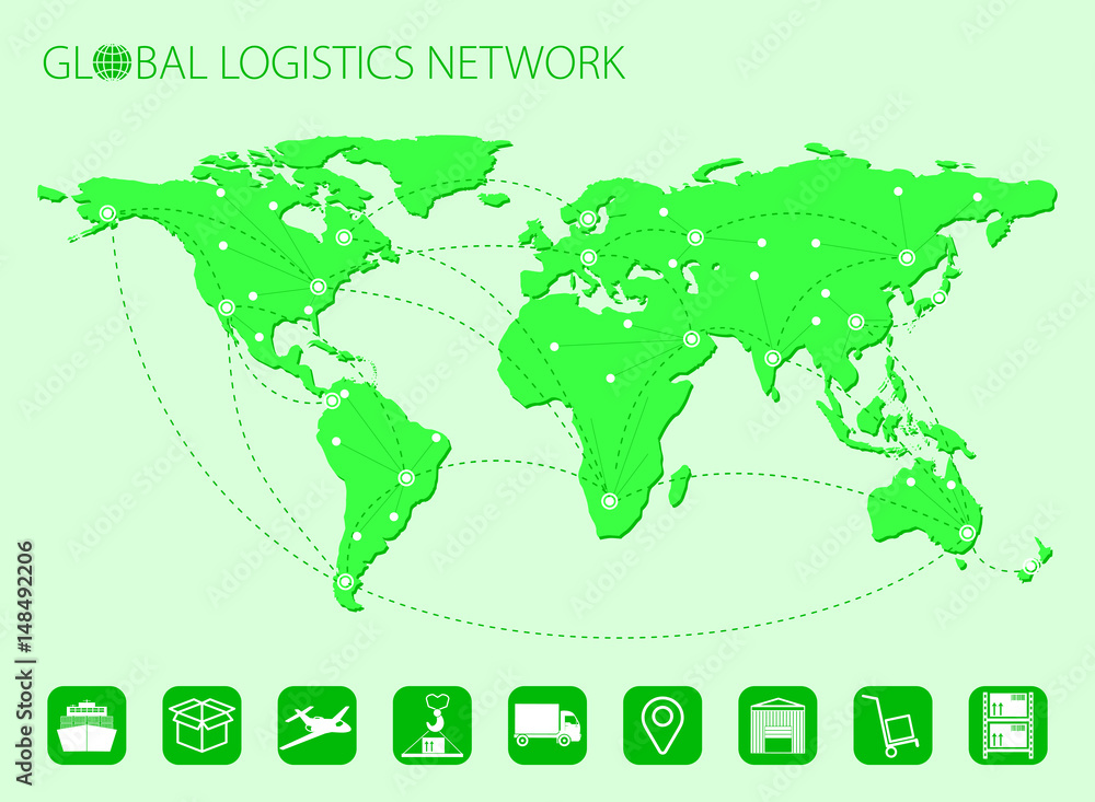 Global logistics network. Set of logistics icons. Stock vector. Flat ...
