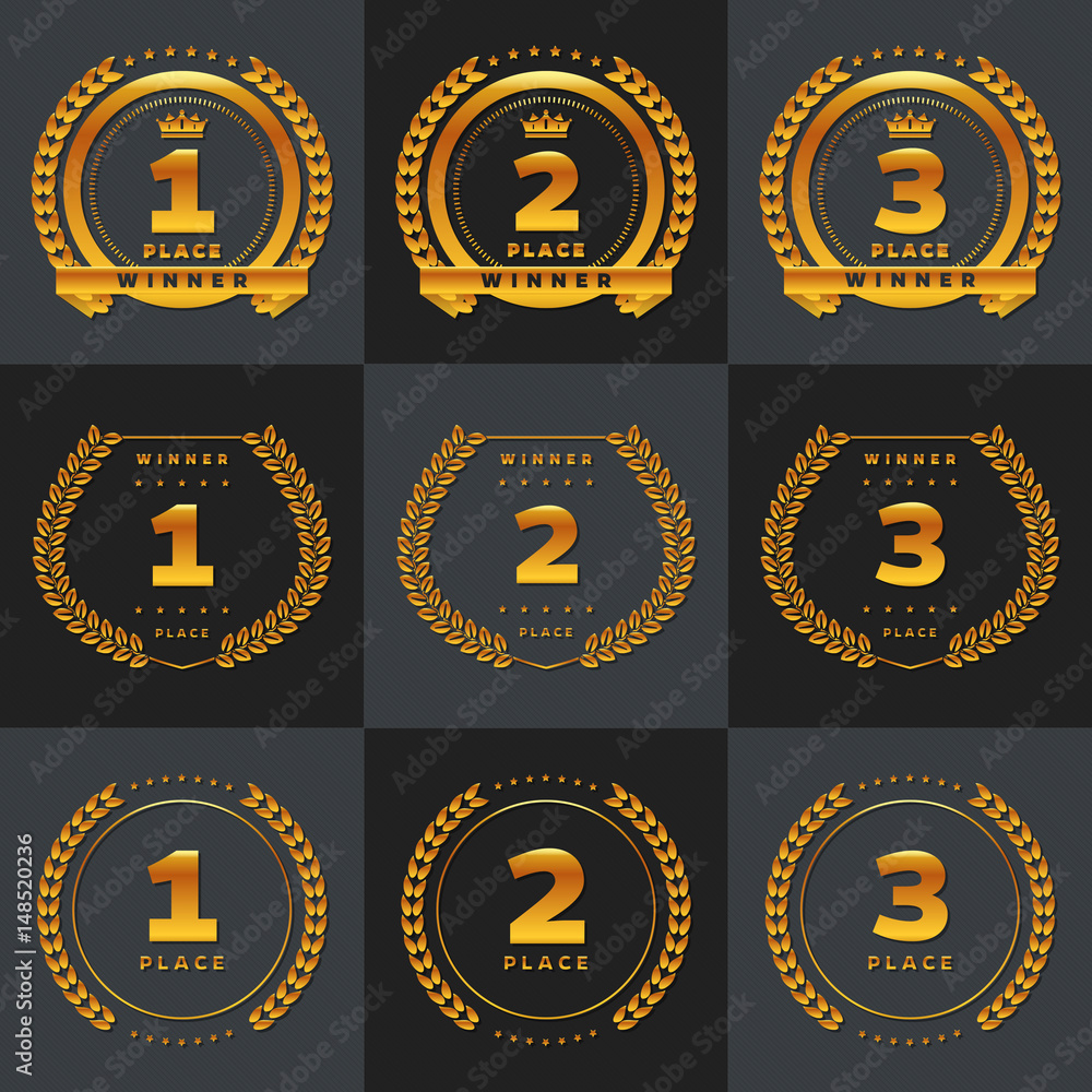 1st, 2ns, 3rd place logo's with laurels and ribbons. Vector ...