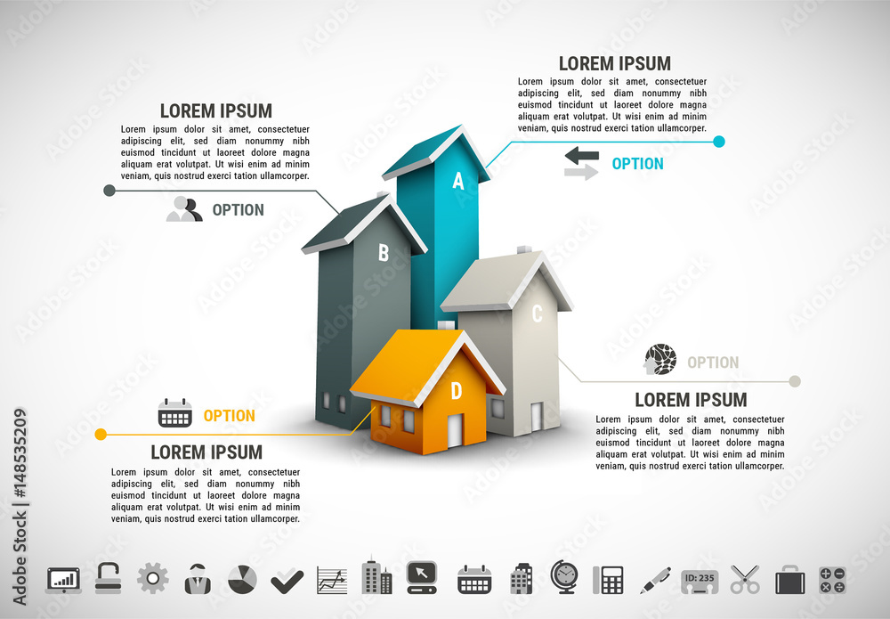 3D House Bar Graph Infographic 1 Stock Template | Adobe Stock