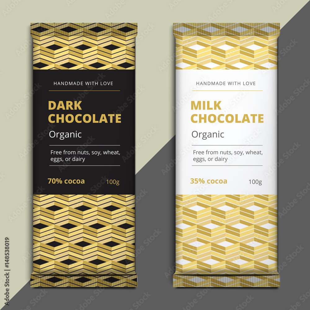 Organic dark and milk chocolate bar design. Choco packaging vector ...