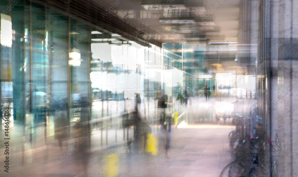 Multiple exposure image of office building in Canary Wharf. London ...