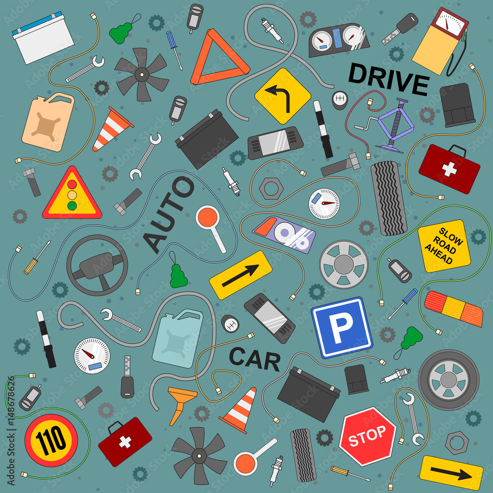 Cartoon hand-drawn sketchy on the subject of car style theme. pattern ...