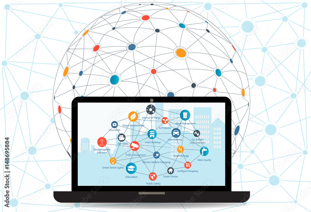 Internet networking concept and Cloud computing technologyLaptop with ...