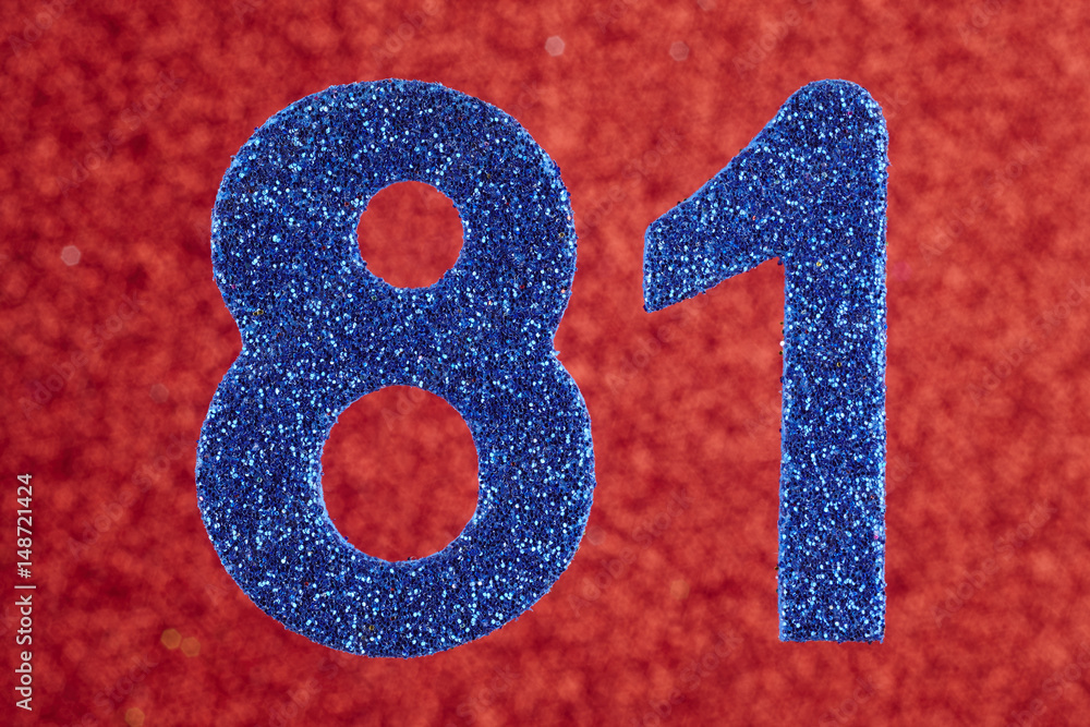 Number eighty-one blue color over a red background. Anniversary. Stock ...