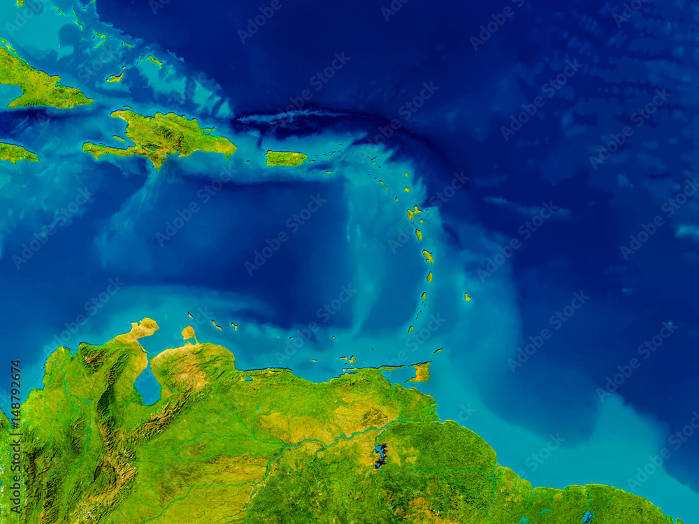 Caribbean on physical map Stock Illustration | Adobe Stock