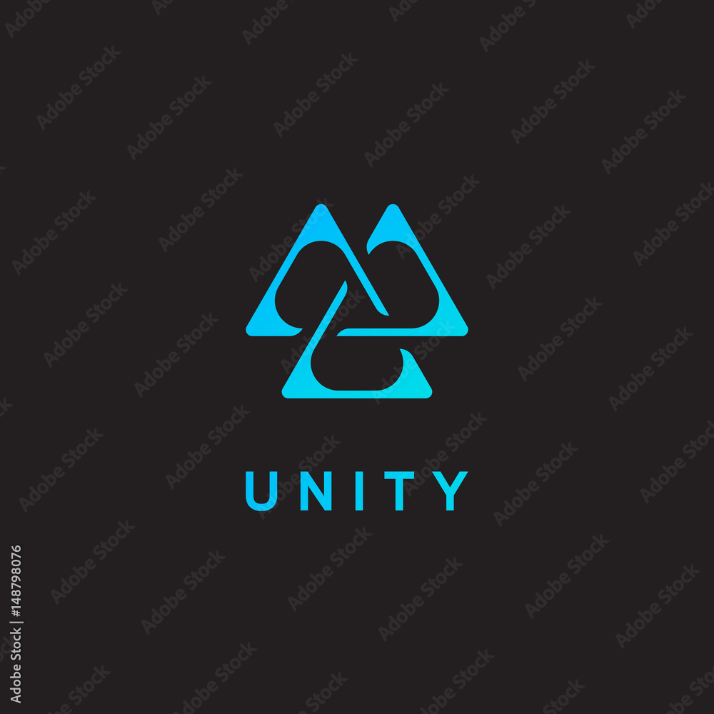 Unity icon, triangle logo, delta emblem. Vector illustration. Stock ...