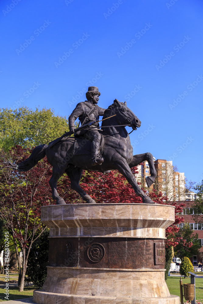 Bronze sculpture of Pitu Guli at Zena Park, Skopje, Macedonia Stock ...