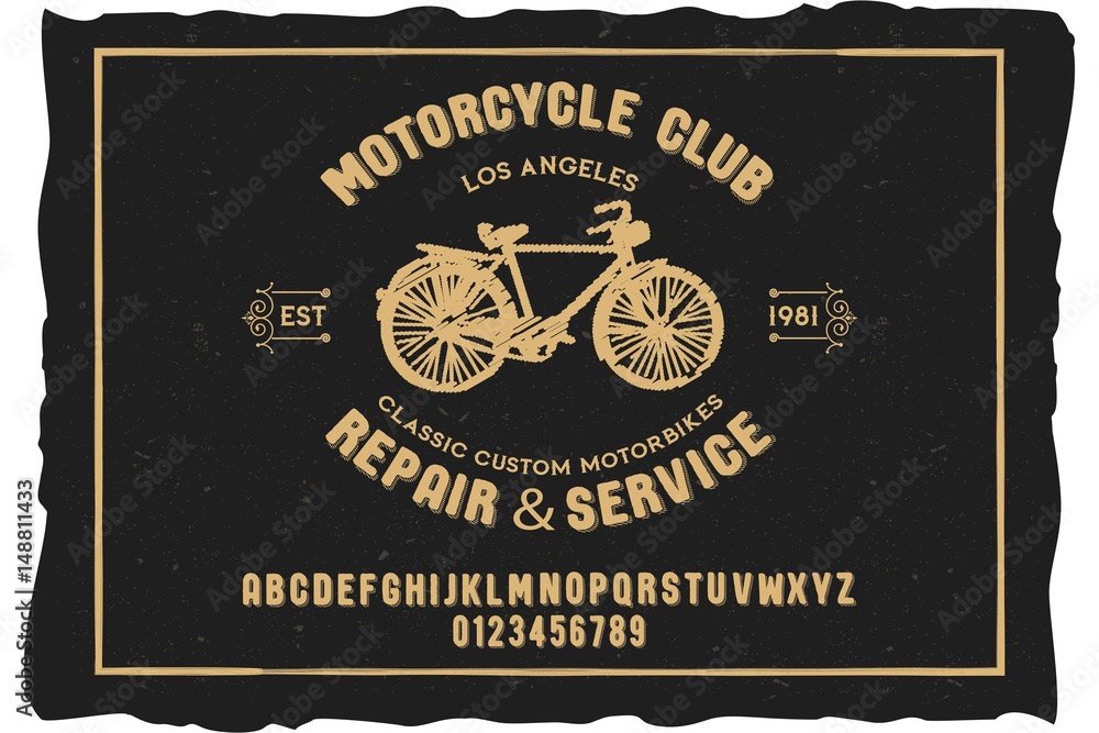 Font. Alphabet. Script. Typeface. Label. Motorcycle Club typeface. For ...