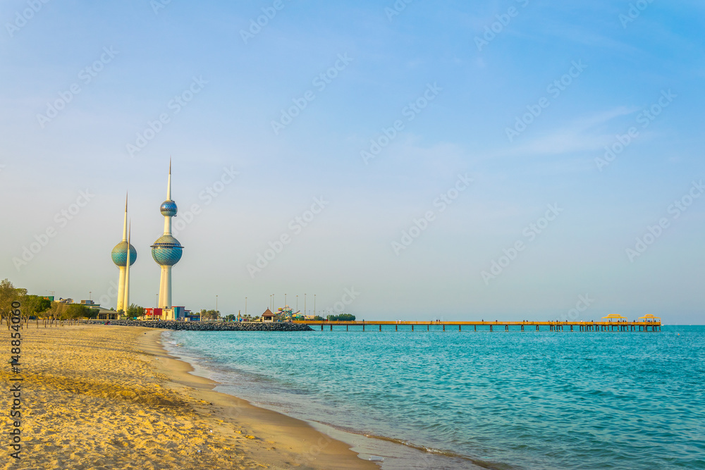 View of the Kuwait Towers - the best known landmark of Kuwait City ...