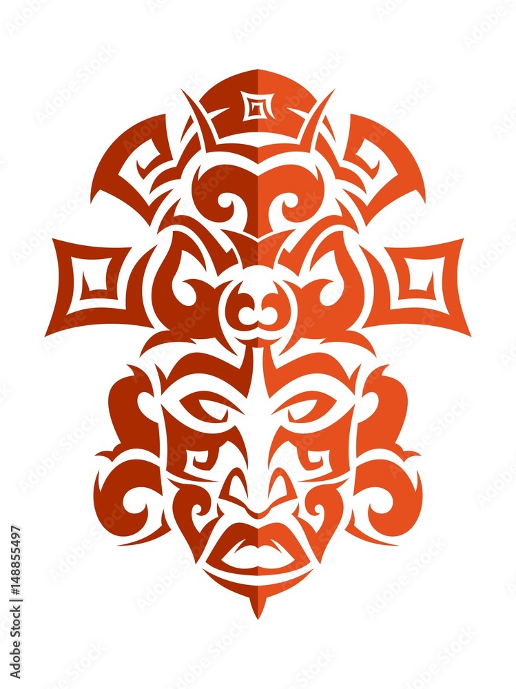Ethnic mask icon or inca flat mask. Tribal ethnic mask vector ...