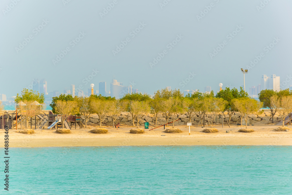 View of a beach on the Green island park built on reclaimed land in ...