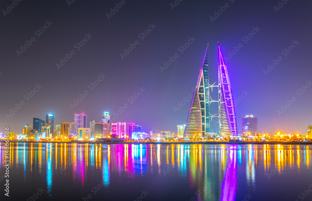 Skyline of Manama dominated by the World trade Center building during ...