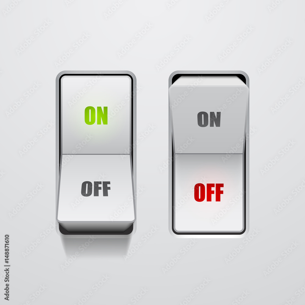 Set of toggle switches in on and off positions, vector illustration ...