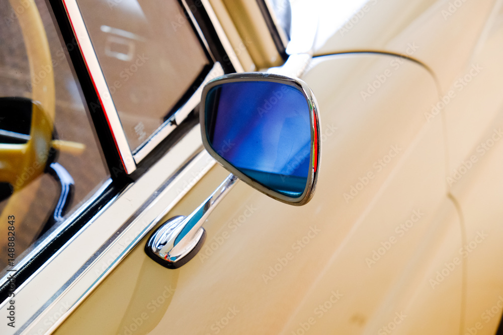 side mirror of a vintage car, vintage mirror of a car, round shape side ...