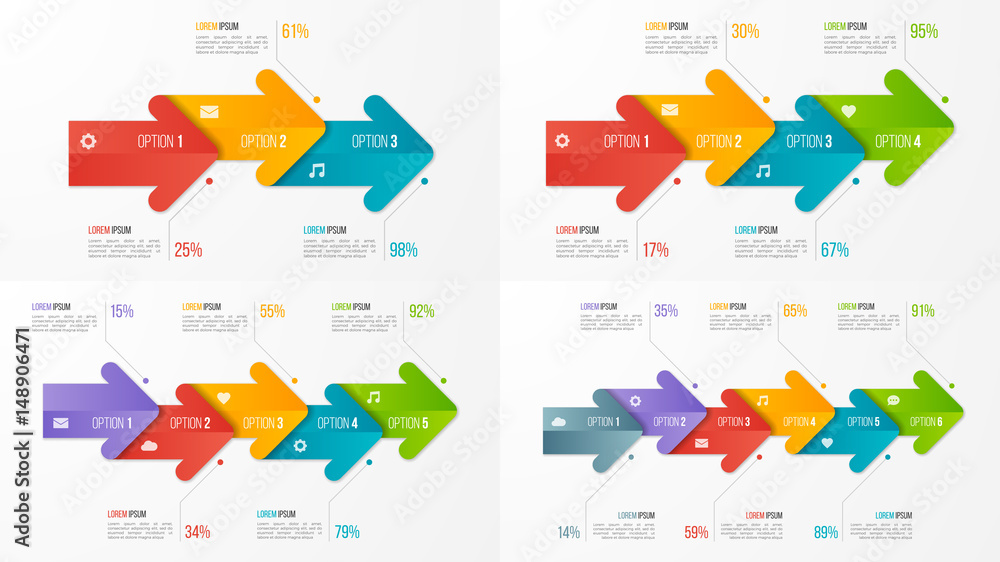Set of timeline chart infographic templates with arrows Stock Vector ...