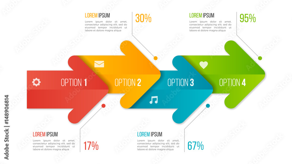 Timeline chart infographic template with arrows. 4 options. Stock ...
