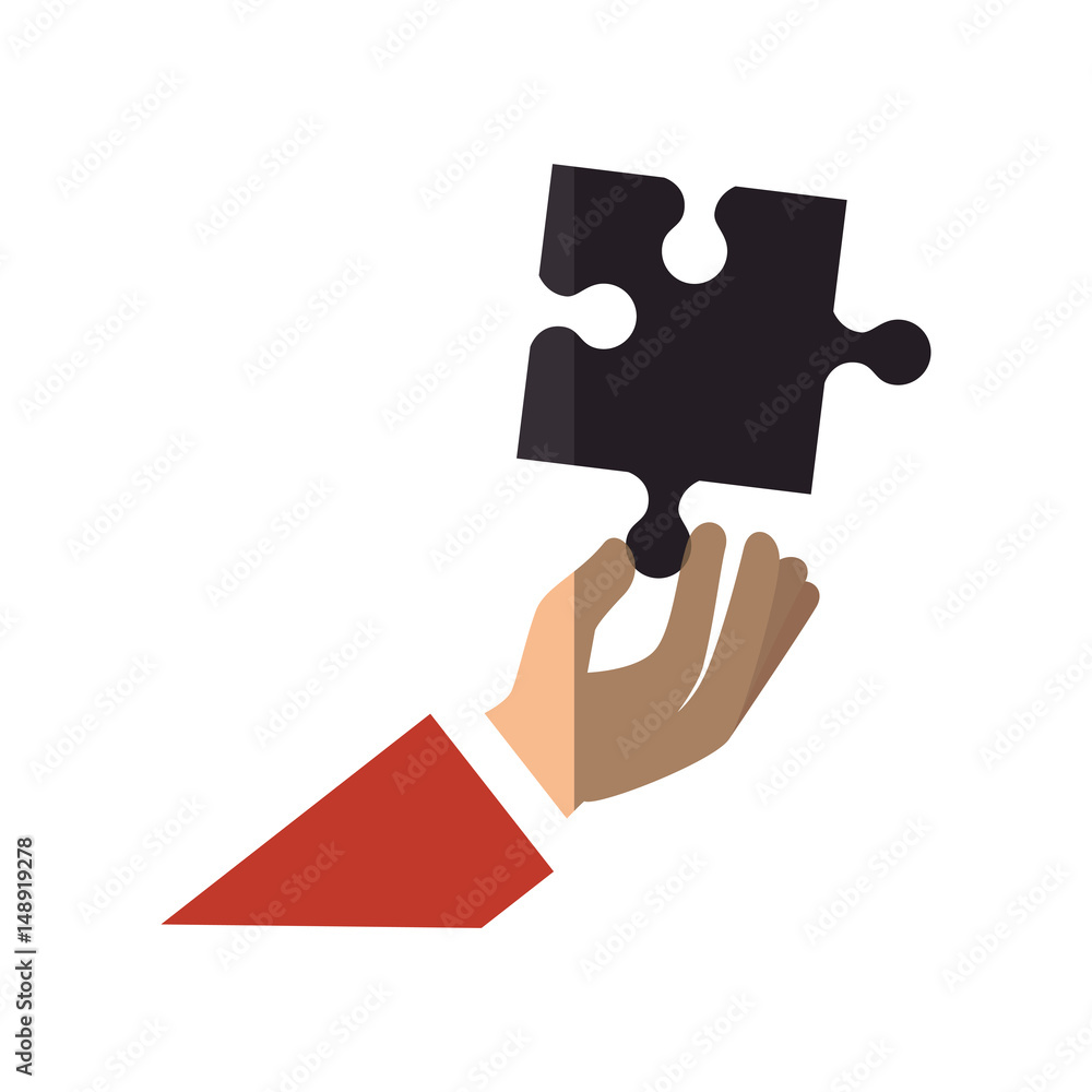 hand holding a jigsaw puzzle icon over white background. vector ...